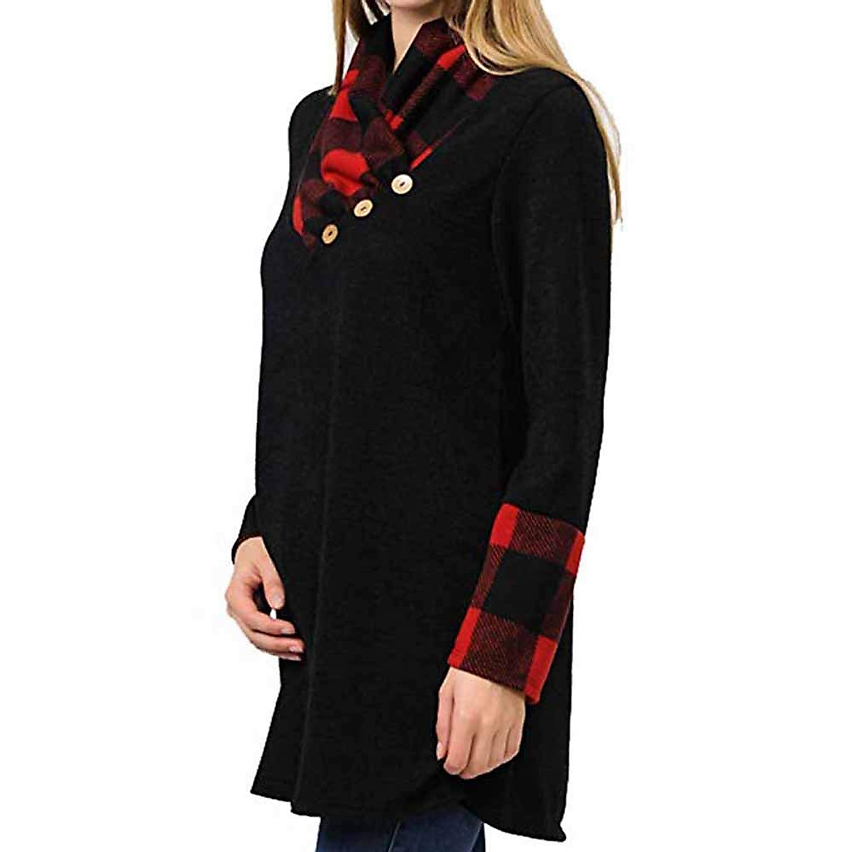 Women's Pullover Hoodie Funnel Neck Long Sleeve Hooded Sweatshirt Colorblock Patchwork Drawstring Top Blouse