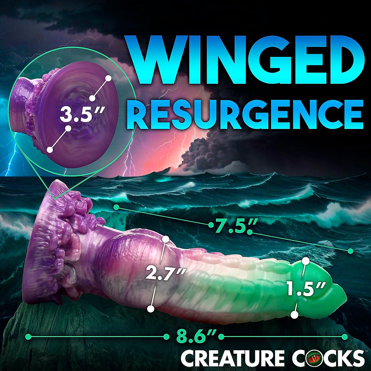 CREATURE COCKS Aqua Phoenix Silicone Dildo for Men, Women & Couples. Firm and Flexible, Strong Suction Base, Fantasy Dildo, Unique Texture. Premium Phthalate-free & Body-safe Silicone. 1 Piece, Purple