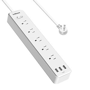 Surge Protector Power Strip 6 Feet, JcBlaon Flat Plug Extension Cord with 3 USB Ports and Outlets, Wall Mount Outlet Extender for Office/Dorm Essentials/Home, White, 1700 Joules