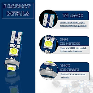 QUICTO Led Bulb Dash Lights Super Bright, T5 37 74 LED Bulb with Twist Lock Socket PC74 PC37, for Car Bulb Air Conditioning Light Clock Light (White)