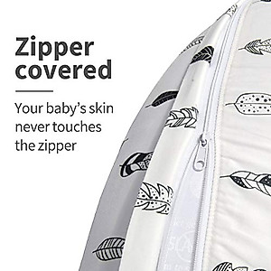 ALVABABY Nursing Pillow Cover Slipcover 2 Pack,100% Organic Cotton,Soft and Comfortable,Feathers Design,Maternity Breastfeeding Newborn Infant Feeding Cushion Cover,Baby Gift 2UBZT01