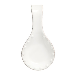 MyGift® White Ceramic Spoon Rest with Dot Design, Countertop Cooking Spoon and Ladle Holder