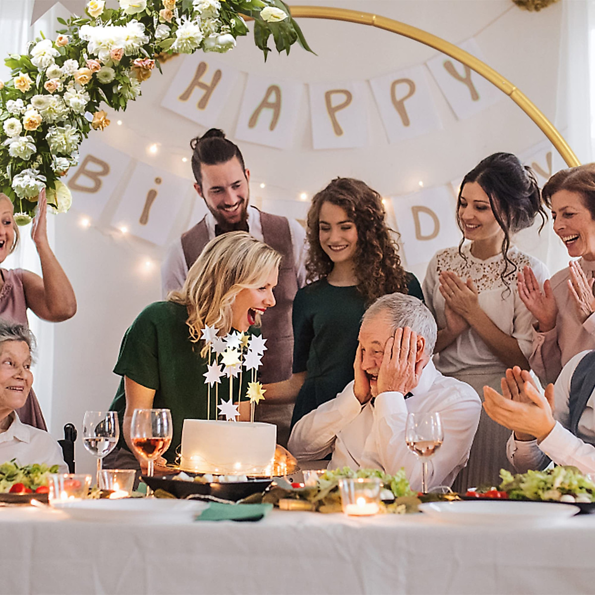 Aisto Round Backdrop Stand 7.2FT Arch Balloon Golden Metal Circle Garland Frame with Base for Wedding Birthday Party Baby Shower Graduation Decoration