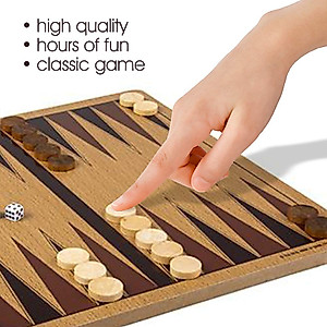 Gamie Wooden Backgammon Board Game Set, Includes Wood Board, 30 Game Pieces, and 2 Mini Dice, Classic Family Night Strategy Game, Great Gift for Kids and Adults