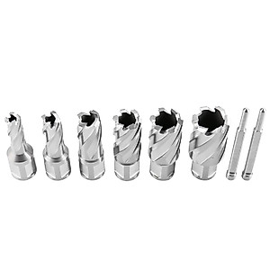 Accusize Industrial Tools Hss Professional Annular Cutter Set 1'' Cutting Depth, 7/16'' to 1-1/16'' with 3/4'' Weldon Shank, 8 Pc Set, HSS1-0000