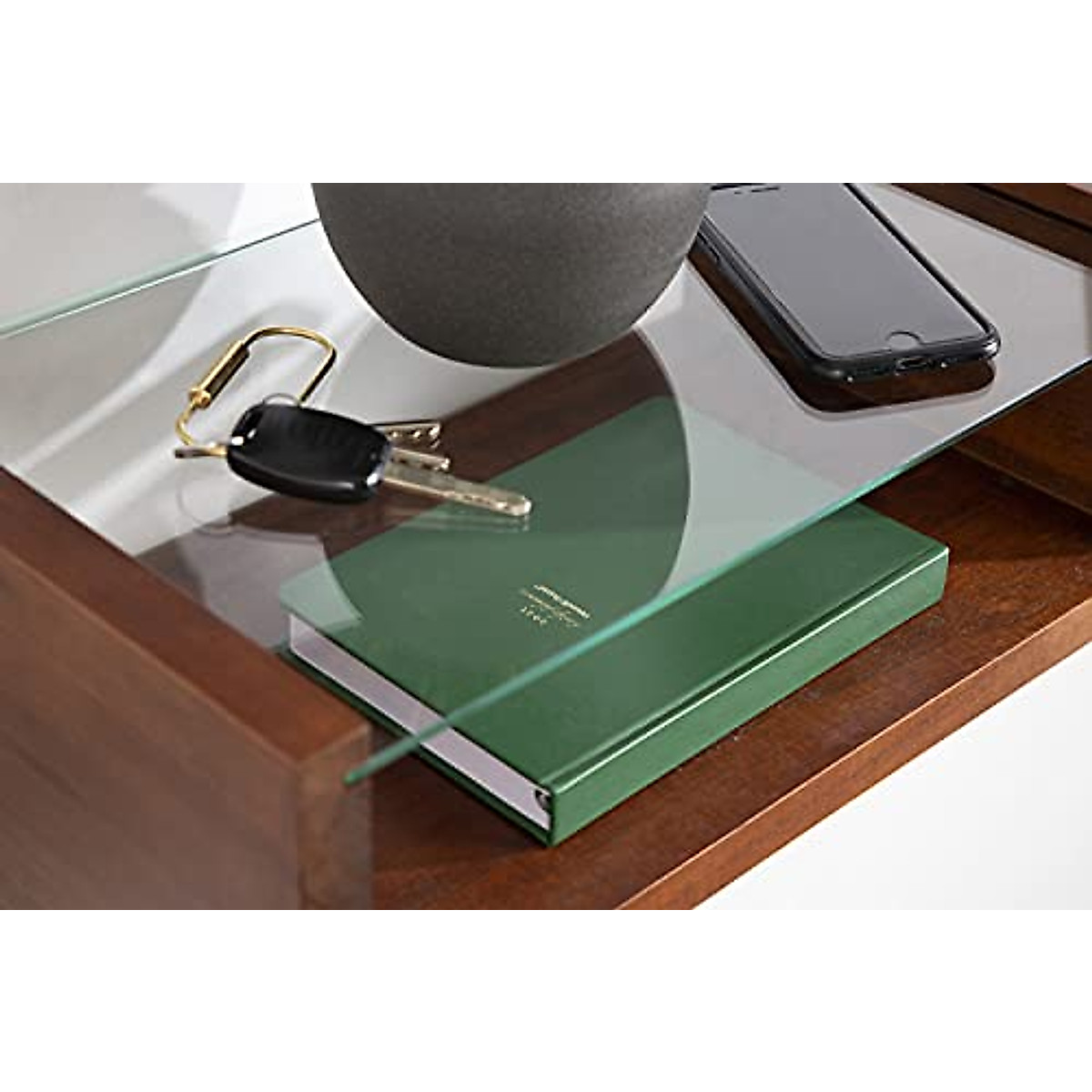Kate and Laurel Holt Midcentury Floating Shelf, 18 x 10, Walnut Brown, Sophisticated Glass and Storage Shelf for Storage and Display
