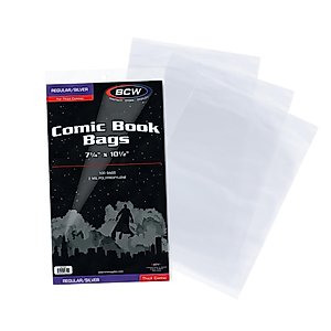 BCW Thick Silver Age Comic Bags - 100 ct | Archival Quality, Acid-Free Protection for Silver Age Comic Books | 7 1/4 x 10 1/2 inches Comic Collection Storage Comic Books Bags