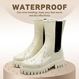 Hsttgsr Rain Boots for Women, Waterproof PVC Rubber Garden Boots Womens Chelsea Boots Short Platfrom Rain Boots, Anti-Slip Elastic Slip On Rainboots Garden Rain Shoes for Yard Farm Outdoor Work
