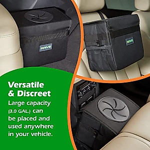 Drive Auto Car Trash Can - Collapsible, Leakproof Garbage Bin with 20 Trash Bags and Adjustable Strap - Car & Truck Accessories for Men and Women - Black, Large