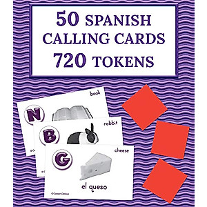 Carson Dellosa Basic Spanish Bingo Game—Learning Board Game with 50 Spanish Words with Photos, 36 Game Boards and Bingo Chips for 3-36 Players, Ages 4 and Up