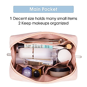 2 Pack Vegan Leather Makeup Bag Zipper Pouch Travel Cosmetic Organizer for Women (Large (Pack of 2), Orange Pink)