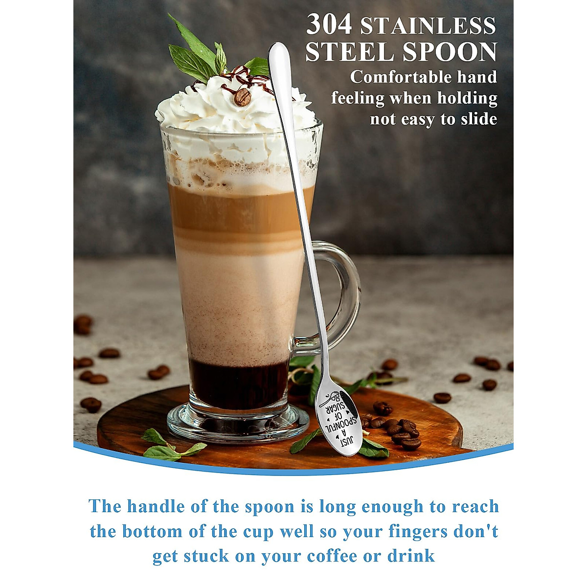 Advivio Just a Spoonful of Sugar - Funny Engraved Stainless Steel Sugar Spoon Dessert Spoon, Coffee Tea Lovers Mary Poppins Sugar Spoon for Friends Mom and Dad Birthday Valentine Christmas Gifts