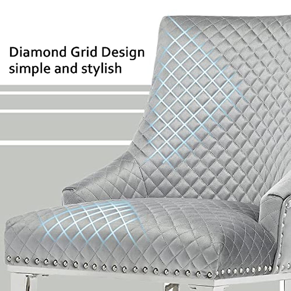 Anewsun Modern Dining Chairs, Light Grey Velvet Upholstered Dining Room Chair with Silver Mirrored Stainless Steel Legs, Set of 2