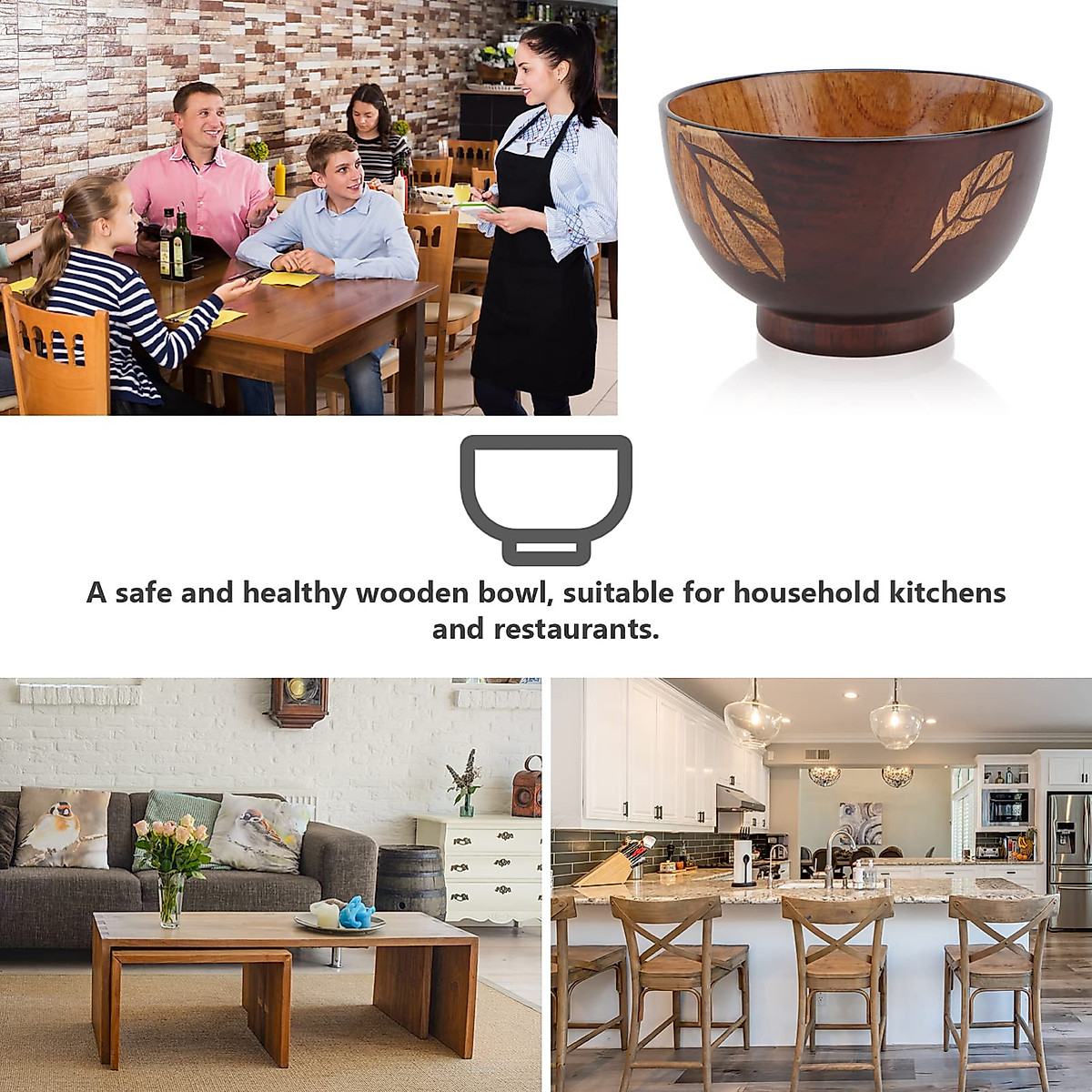 Cabilock Decoration Storage Containers Wood Bowl| Wooden Bowls for Food Wooden Salad Bowl Calabash Bowls 4.48 Bowl for Japanese Ramen Bowls