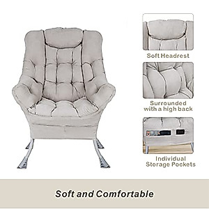 Explore Land Living Room Single High Back Lazy Chair Modern Upholstered Accent Chair (Golden Grey)