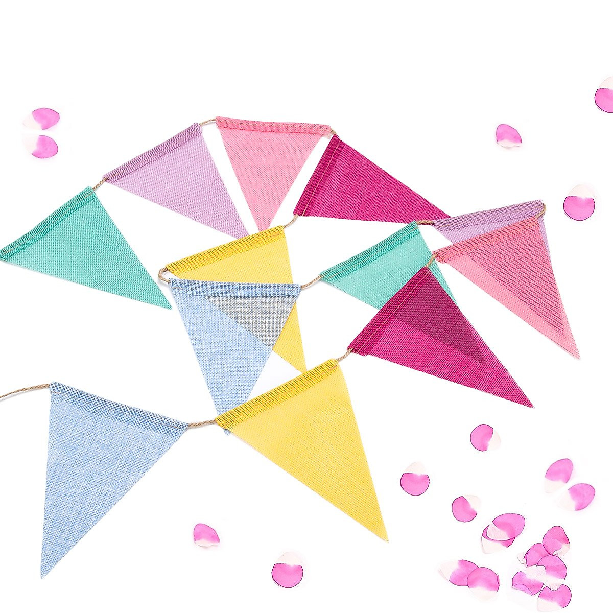 72 Flags Imitated Burlap Pennant Banner Multicolor Fabric Triangle Flag Bunting for Summer Party and Festival Classroom Hanging Decoration