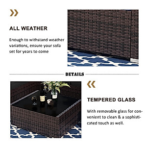 Vakollia 8 Pieces Patio Furniture Set with 44" Propane Gas Fire Pit Table, Outdoor Sectional Brown Rattan Wicker Conversation Sofa Sets with Coffee Table