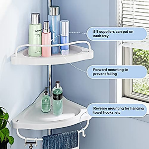 Corner Shower Caddy Tension Pole: Rust Proof 4Tier Shampoo Storage Organizer for Inside Shower - Telescoping Rod Shower Rack for Bathroom and Bathtub - Restroom Floor Standing Bath Rack Holder