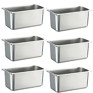 6 Pcs 1/3 Size Stainless Steel Steam Pan, 6 Inch Deep, Steam Table Pan, Hotel Pans 1/3 Restaurant Buffet Trays for Catering (1/3), Silver