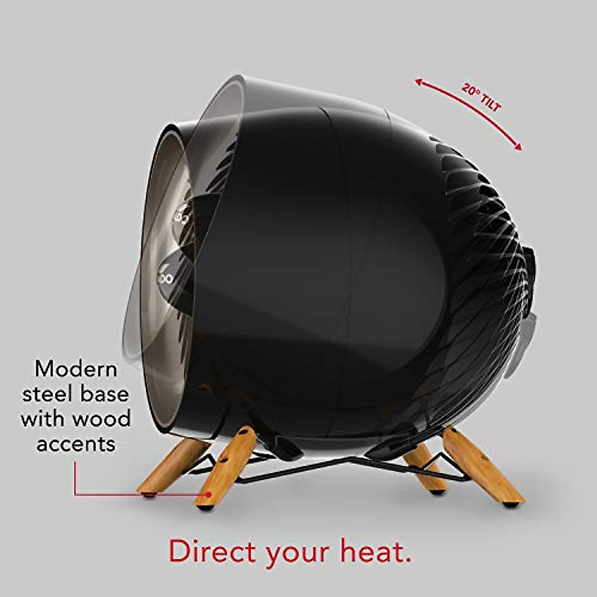 Vornado Glide Vortex Heater, Whole Room, 2 Heat Settings, Adjustable Tilt, Advanced Safety, Black