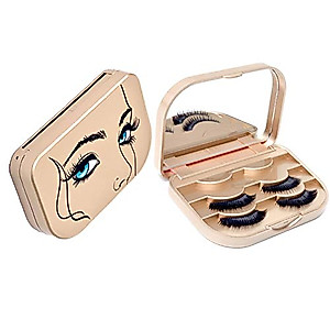 YiQiYi Cosmetic Case Empty Eyelashes Storage Case with Makeup Mirror Holder Box Fake Eyelash Packing Travel Storage Case Eyelashes Bag(Gold)