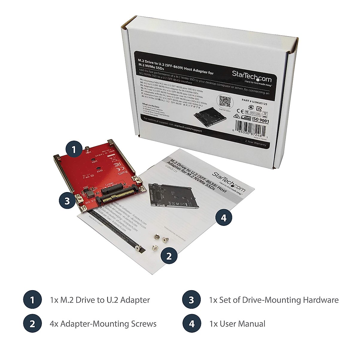 StarTech.com M.2. PCI-e NVMe to U.2 (SFF-8639) Adapter - Not Compatible with SATA Drives or SAS Controllers - For M.2 PCIe NVMe SSDs - PCIe M.2 Drive to U.2 Host Adapter - M2 SSD Converter, TAA