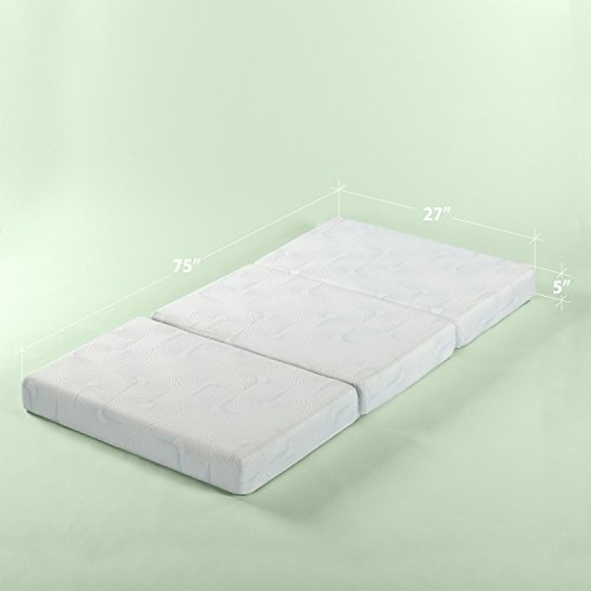 ZINUS 5 Inch Memory Foam Floor Mattress Portable Tri-Fold Design with Cooling Gel, Single, White