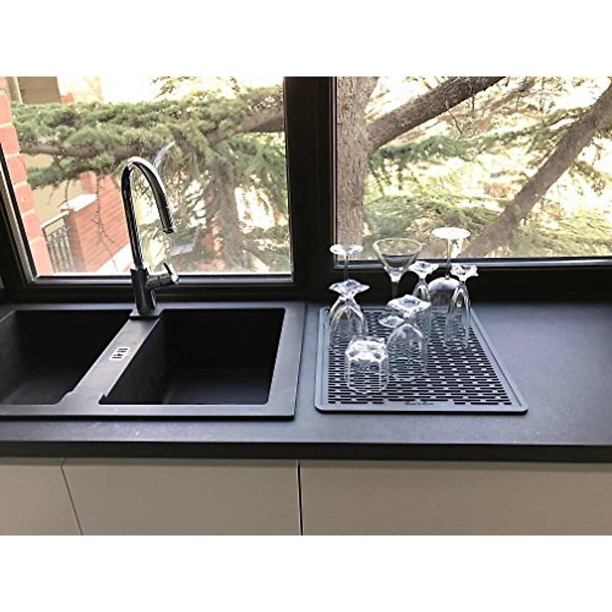 GOOD TO GOOD Silicone Dish Drying Mat Kitchen Sink Organizer, Waterproof, Non-Slip, Durable, Flexible, Easy Clean, Heat-Resistant Eco-Friendly Counter Dish Mat 17.6 x 15.6 inches