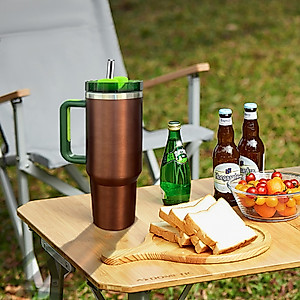 AGH 2 Pack 40 oz Sublimation Rose Gold Tumbler with Black Green Handle and Stainless Steel Straw, Insulated Double Wall Vacuum Reusable Cups with Green Leakproof Lid