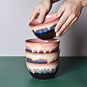 Bosmarlin Stoneware Cereal Bowls Set of 4, 26 Oz, Pink Soup Bowls for Oatmeal, Salad, Dishwasher and Microwave Safe, Reactive Glaze (26 Oz, Pink)