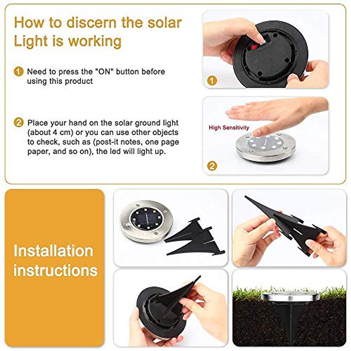Aogist Solar Ground Lights,8 LED Garden Lights Patio Disk Lights In-Ground Outdoor Landscape Lighting for Lawn Patio Pathway Yard Deck Walkway