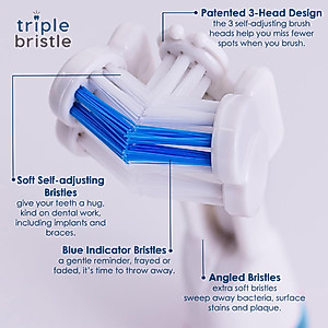 Triple Bristle Original Sonic Toothbrush | Rechargeable 31,000 VPM Tooth Brush | Patented 3 Head Design | Angled Bristles Clean Each Tooth | Dentist Created & Approved Original