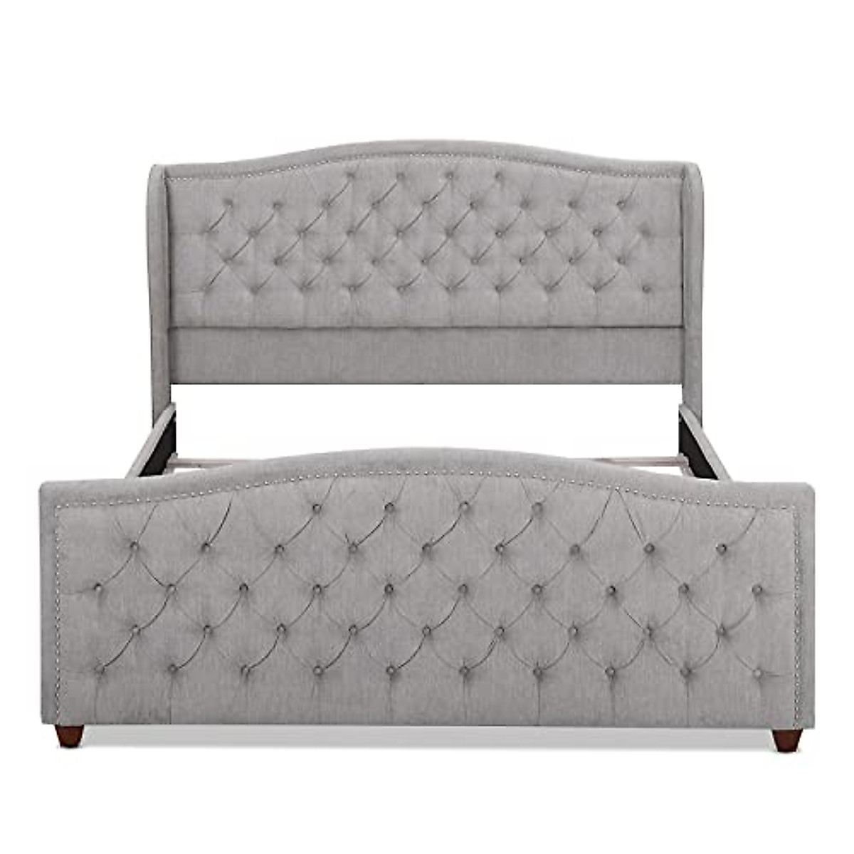 Jennifer Taylor Home Anastasia Upholstered Shelter Headboard Bed Set, King, Silver Grey Polyester
