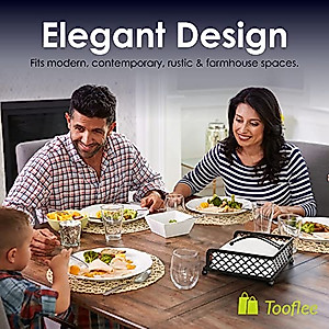 Elegant Flat Paper Napkin Holder with Dispenser Arm - Napkin Holders for Table, Kitchen, Countertops & Outdoor Tables - Square Metal Lattice Basket Dinner Napkin Holder -Napkins Dispenser (Black)