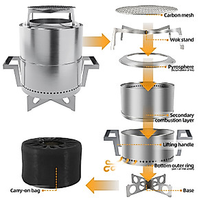 GCCSJ 15.75 Inch Bonfire Fire Pit, Anti-Scald Floor Design，Stainless Steel Fire Pit Wood Burning with Removable Ash Pan and Protective Cover for Outdoor, Silver