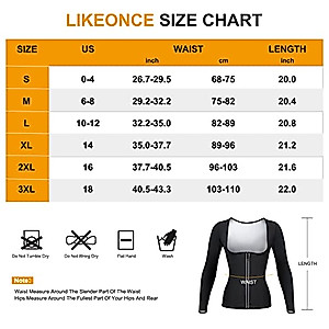 Likeonce Sauna Suit for Women Body Shaper Heat Trapping Sauna Suits Long Sleeve Weight Loss Workout Shirt with Zipper (Black, 3X-Large)