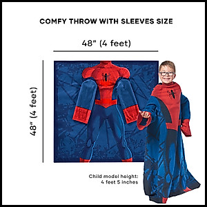Northwest Spider-Man Spidey Webs Youth Silk Touch Comfy Throw Blanket with Sleeves, 48" x, 48"