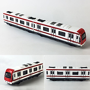 VANTIYAUS Train Model, 4pcs Car Set Alloy City Rail Subway Train Model,1/64 Scale Alloy Subway/Car Model, Red White