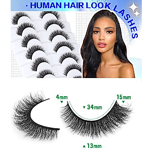 5D Mink Lashes Natural Look False Eyelashes Waved Fluffy Cat Eye Lashes Pack 15mm Short Fake Eyelashes Extension by HeyAlice, 7 Pairs - H07