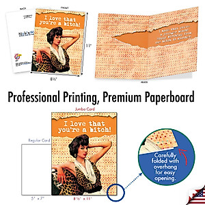 NobleWorks - 1 Jumbo Funny Card for Birthdays (8.5 x 11 Inch) - Cartoon Joke, Humor Bday Card with Envelope - Younger B-tch J9699