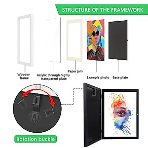 TUTULOO A4 Kids Art Frame - Holds 50 Pcs Art Work - Dark Acrylic Frame - Minimalist Style - Front Opening - Vertical Orientation - Tabletop, Wall Mount