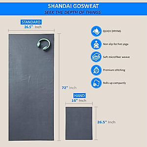 Shandali Hot Yoga Towel - SUEDE - 100% Microfiber, Super Absorbent, Bikram Yoga Mat Towel - Exercise, Fitness, Pilates, and Yoga Gear - Gray 26.5" x 72"