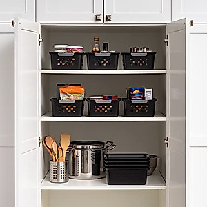 IRIS USA Plastic Storage Basket, 12-Pack, Small, Shelf Basket Organizer for Pantries, Kitchens, Cabinets and Bedrooms Black