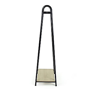 Humble Crew, Walnut/Black Freestanding Metal Garment Rack with Wood Shelf
