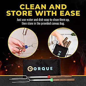 CORQUE Marshmallow Roasting Sticks, Smores Sticks, Extendable, Camping Skewer for Fire Pit, Wooden Handle, 32inch Metal for BBQ Hotdog, Cooking, Campfires, Bonfires, Set of 5