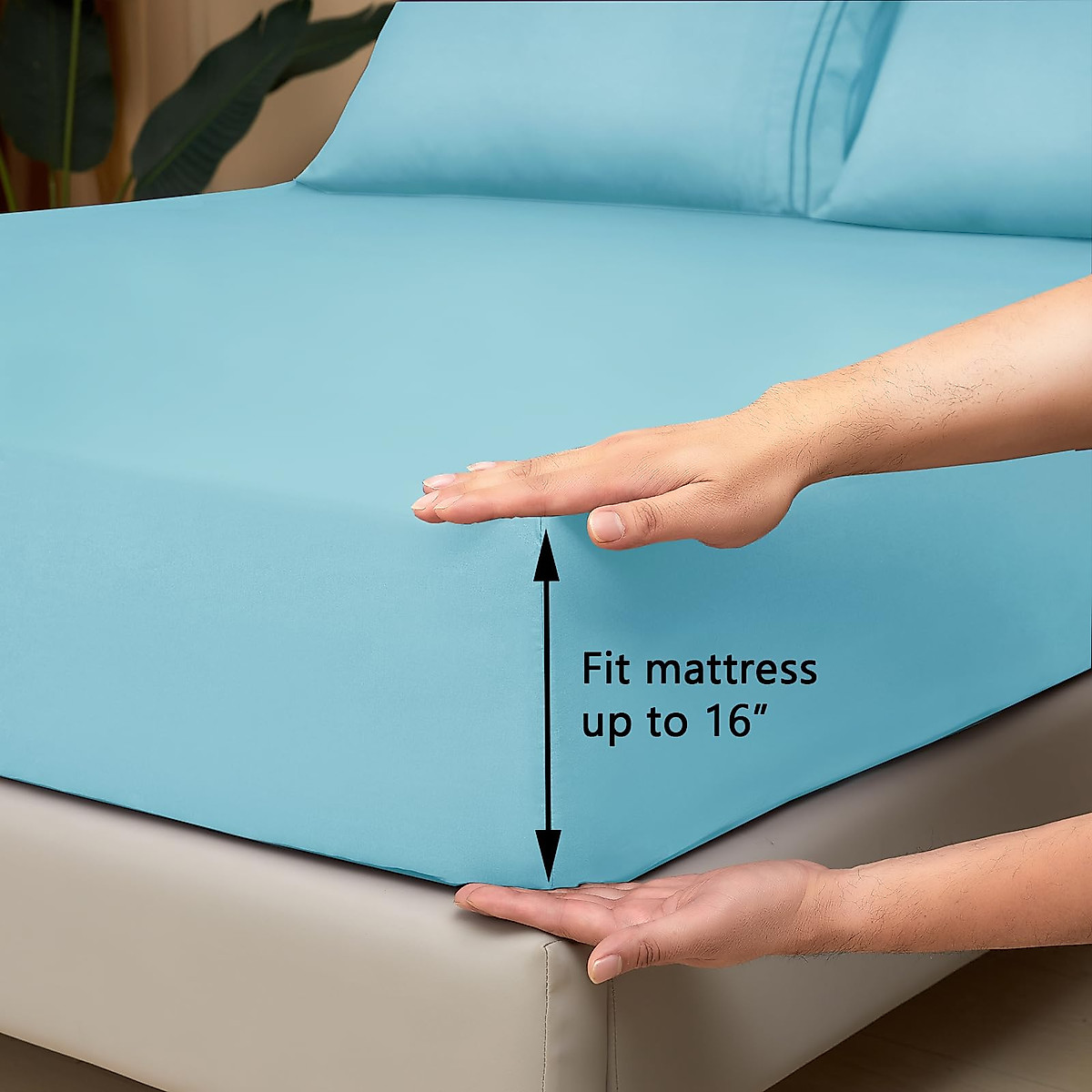 Mejoroom Full Size Sheet Set - Extra Soft Luxury Brushed Microfiber 1800 Full Sheets with 16 Inch Deep Pocket - Breathable, Wrinkle, Fade & Stain Resistant - 4 Piece (Full, Aqua Blue)