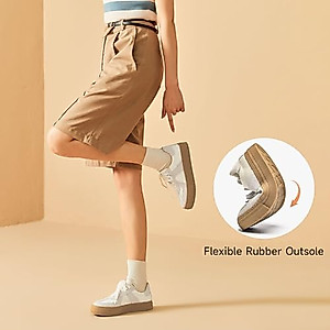 BEAU TODAY Fashion Sneakers Women, Casual Retro Platform Leather Sneakers for Women, Comfortable Tennis Runnig Trainer Shoes N-Beige 8