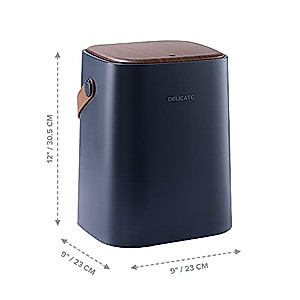 Nordic Style Garbage Can - Double Barrel Trash Can - Plastic Trash Can w/ One Press Lid - 10L/2.6Gal Waste Basket w/ Leather Handle - Modern Recycling Bins for Kitchen - Bathroom Trash Can in Navy