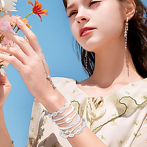 PIPITREE 12Pcs Beach Surfer Wave Bracelets for women, Adjustable Handmade Waterproof Braided String Beaded Anklets Starfish Shell Ankle Bracelet for Women Boho Summer White Bracelet Set