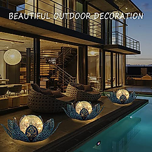 Garden Solar Lights Outdoor - Lotus Solar Lamp Waterproof Metal Crackle Glass Globe LED Lotus Flower Garden Decor Light for Tabletop, Pathway, Lawn and Garden (Snowflake)